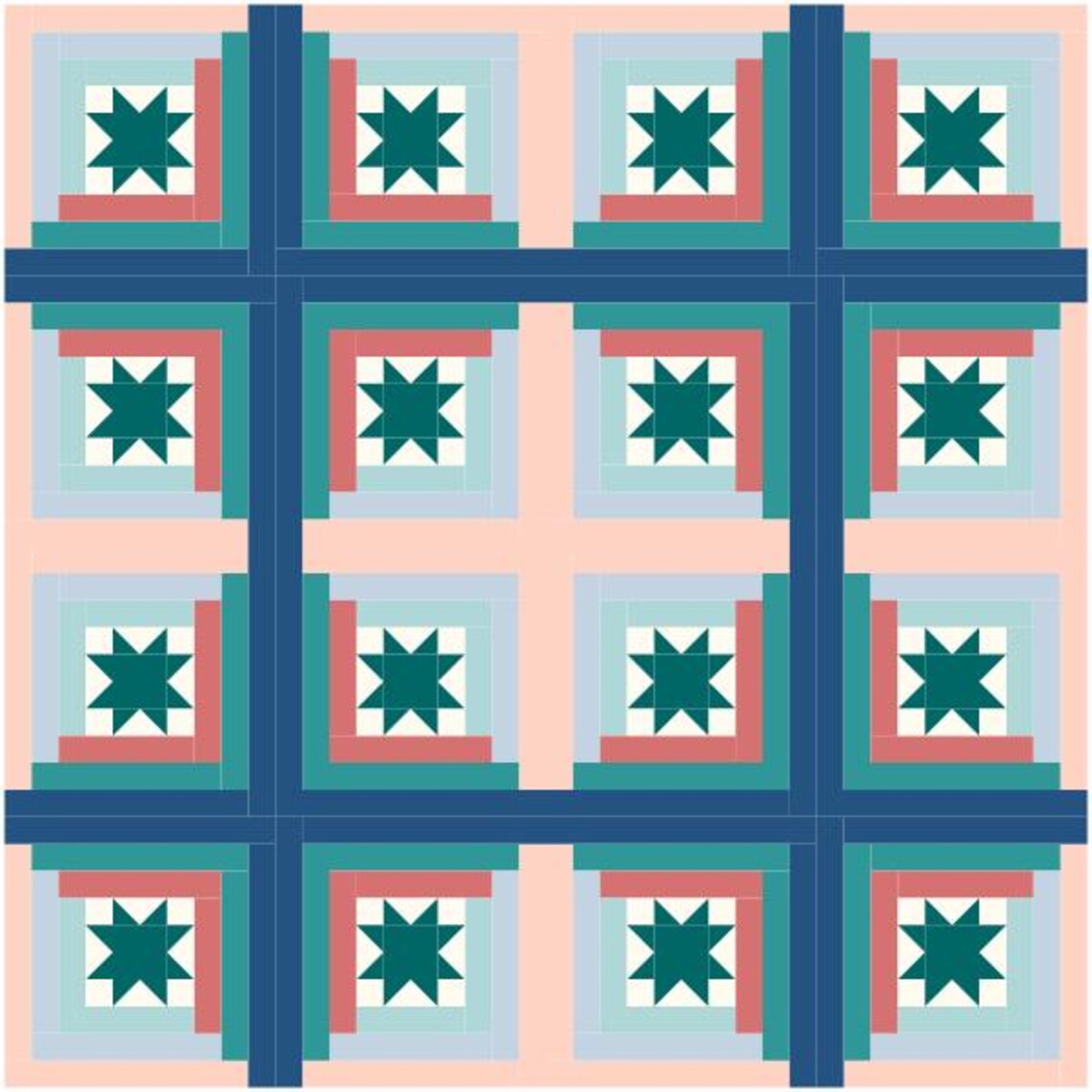 Starshine Log Cabin BLOCK Pattern - PDF Quilt BLOCK Pattern - Log Cabin ...