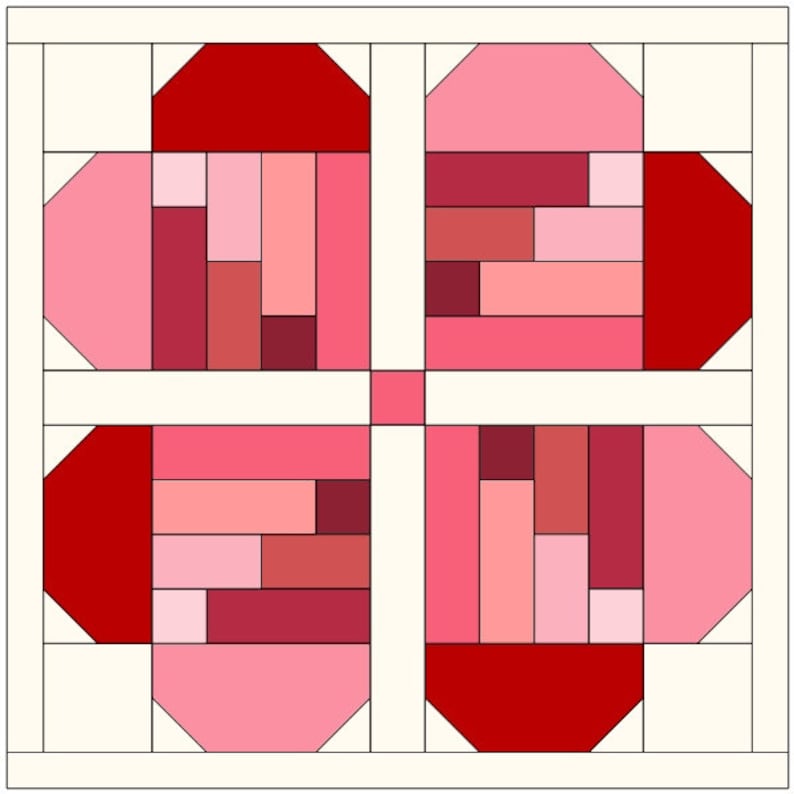 Scrappy Heart Block PDF Traditional Quilt Block Pattern 12 - Etsy
