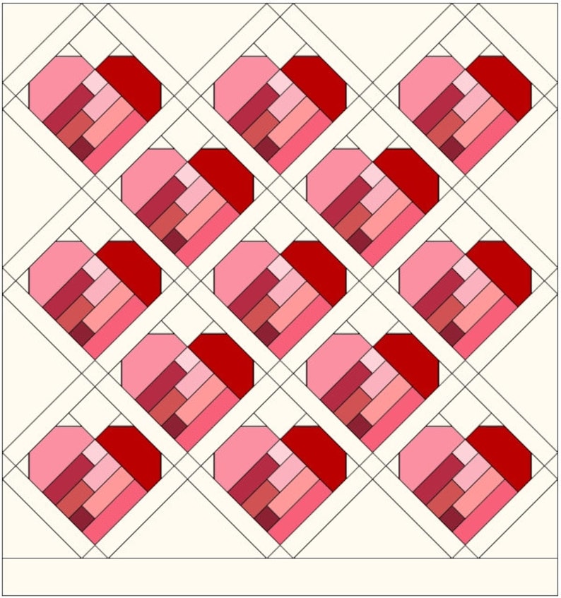 Scrappy Heart Block PDF Traditional Quilt Block Pattern 12 - Etsy