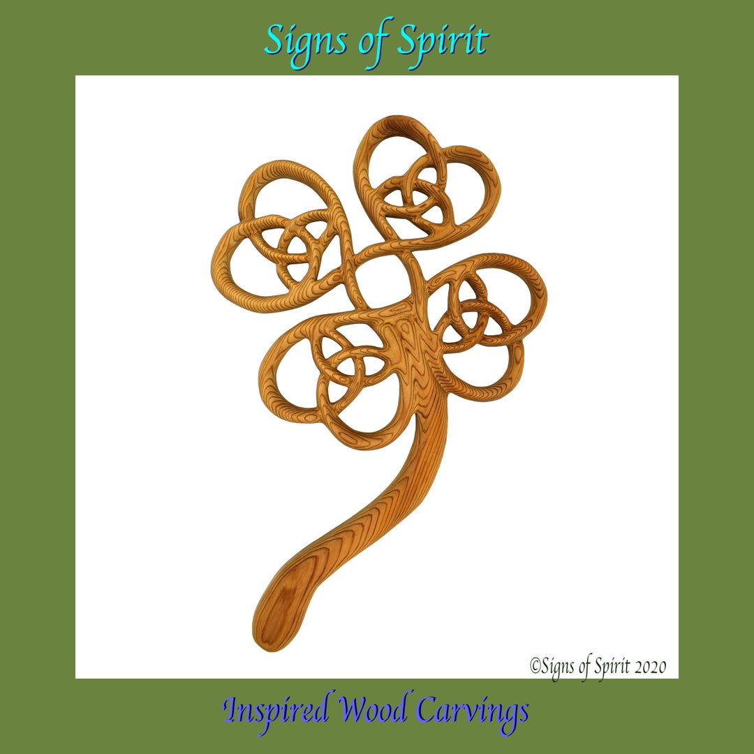 Celtic Clover Wall Art Four Leaf Wood Carved Celtic Knot Irish Wall ...