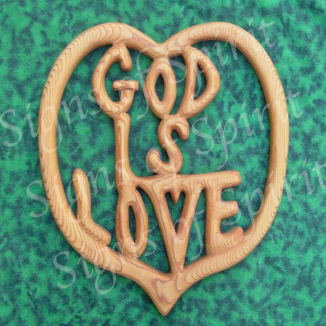 God is Love Wood Carving Heart Shaped Christian Sign Spiritual Love ...