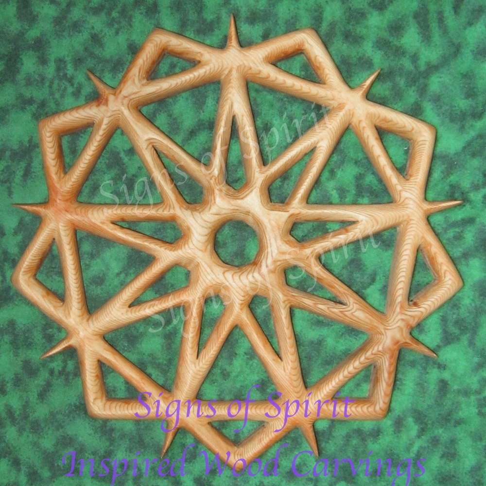 Baha’i Symbol Wood Carving: Double Nine-pointed Star Wall Hanging ...