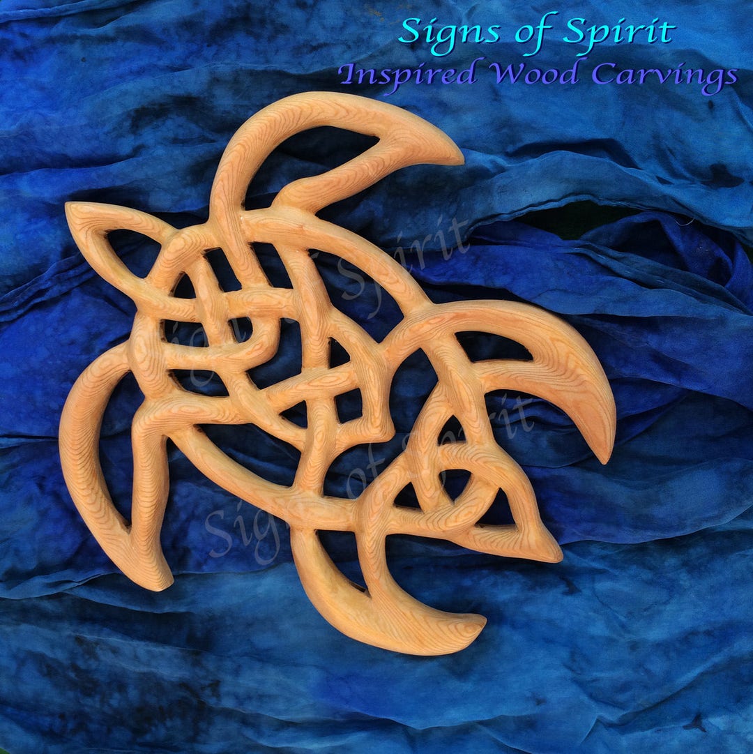 Celtic Turtle Wood Carving - Symbol of Wisdom, Protection, Innocence ...