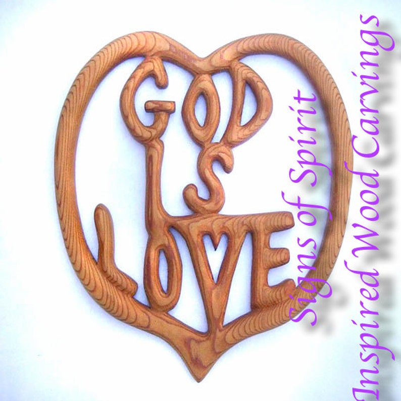 God is Love Wood Carving Heart Shaped Sign Love Quote Wall Art | Etsy