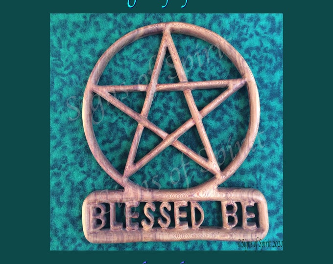 Blessed Be Pentacle Wood Carved Encircled Pentagram Wiccan Pagan ...