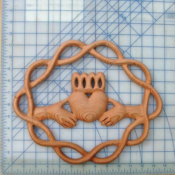 Claddagh Wood Carving, Celtic Love Knot Wall Decor, Traditional Irish ...