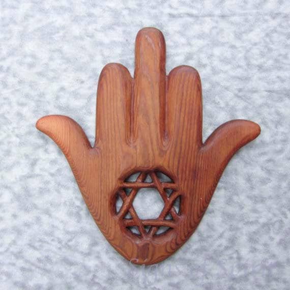 Chamsa With Star of David Wood Carving Hamsa Symbol of Protection and ...