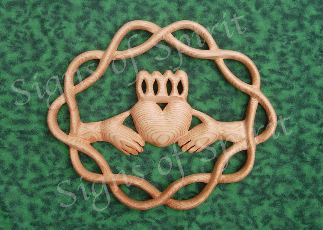 Claddagh on Green Greeting Card -claddagh Wood Carving Digital Art ...