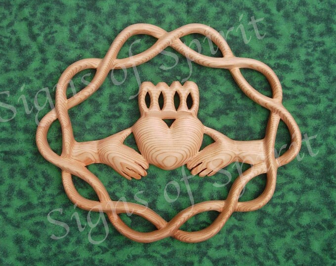 Claddagh on Green Greeting Card claddagh Wood Carving Digital - Etsy