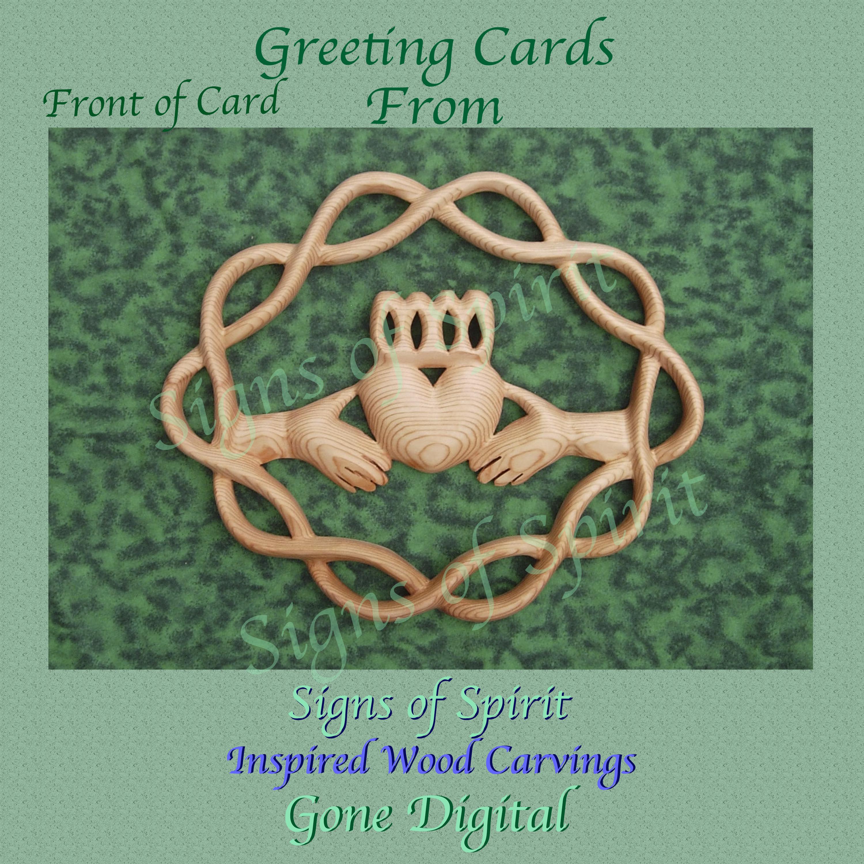 Claddagh on Green Greeting Card -claddagh Wood Carving Digital Art ...