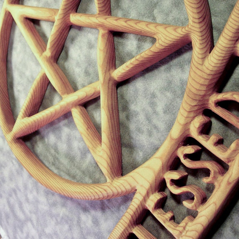 Blessed Be Pentacle Wood Carved Encircled Pentagram Wiccan Etsy