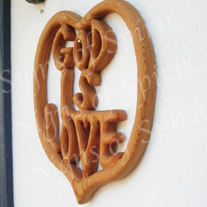 God is Love Wood Carving Heart Shaped Sign Love Quote Wall Art | Etsy