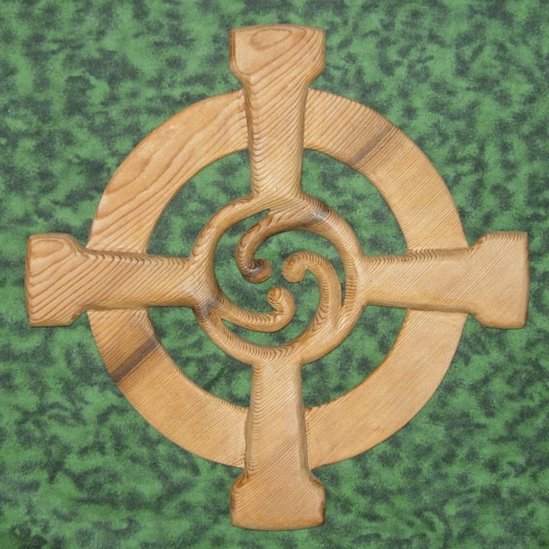 Celtic Wheel Cross Wood Carved Even Arm Cross Circle Triskelion Celtic ...
