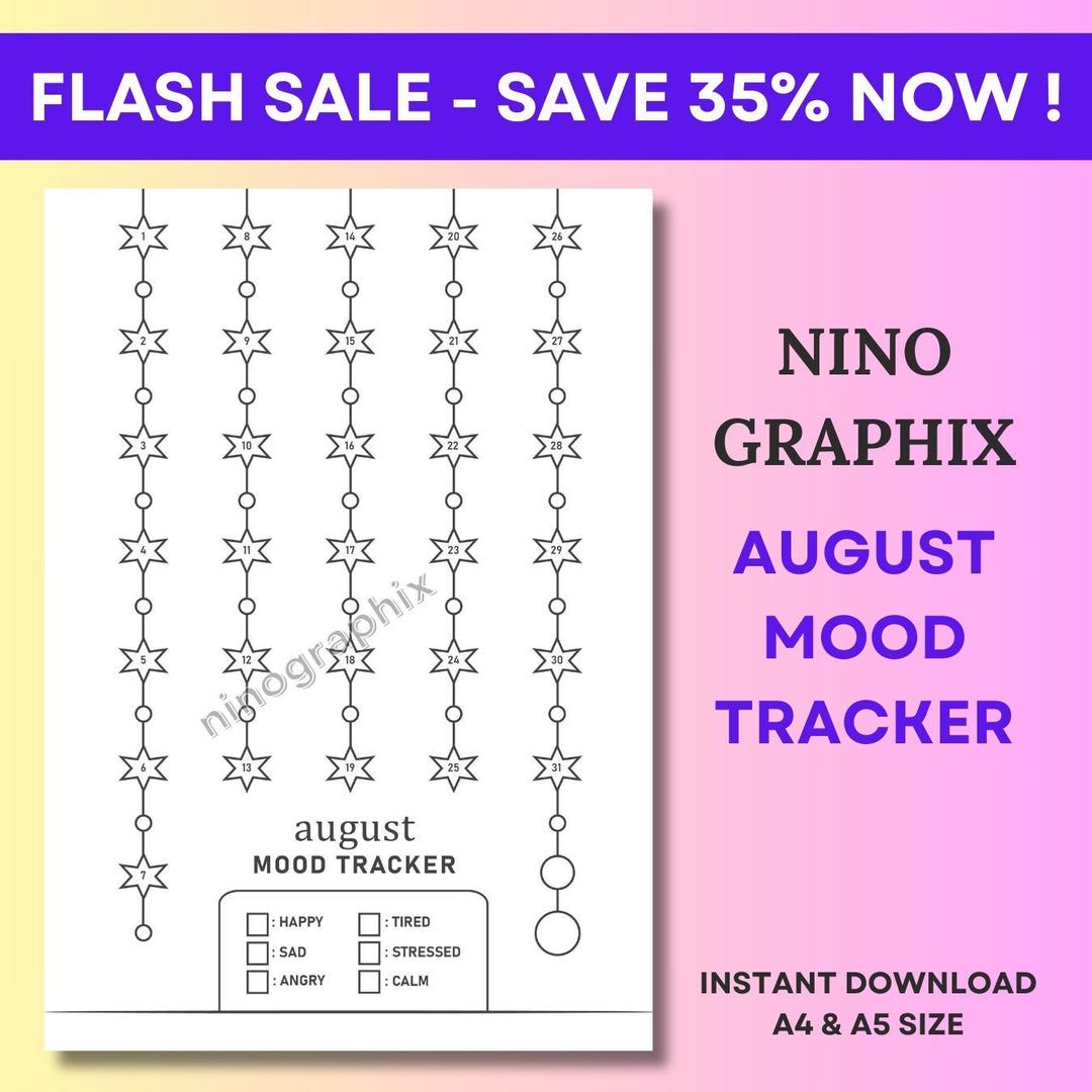 August Mood Tracker Printable: Minimalist Journal Insert (A4 A5 PDF) - Etsy