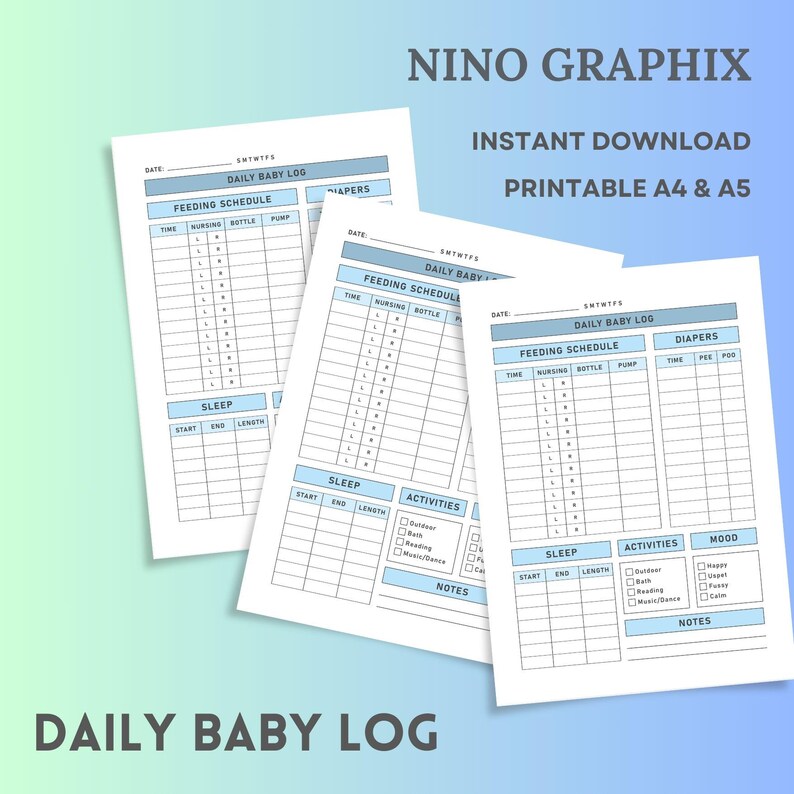 Baby Tracker Printable | Newborn Daily Log | Feeding, Sleep & Diaper ...