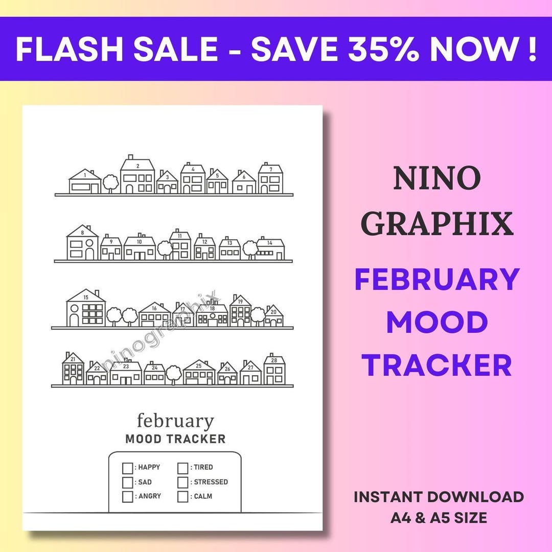 February Mood Tracker Printable - Instant Download, A4 A5 PDF ...