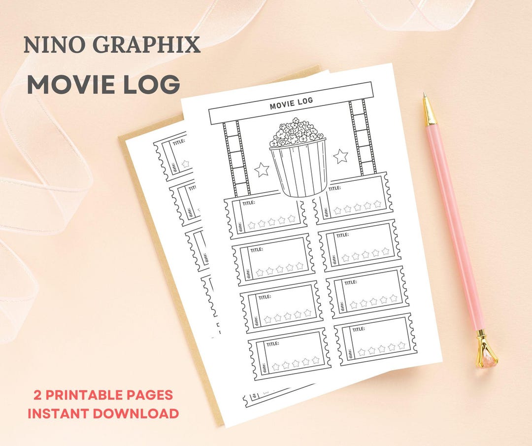 Movie Log Printable - Film Tracker Journal - Instant Download - Movie ...