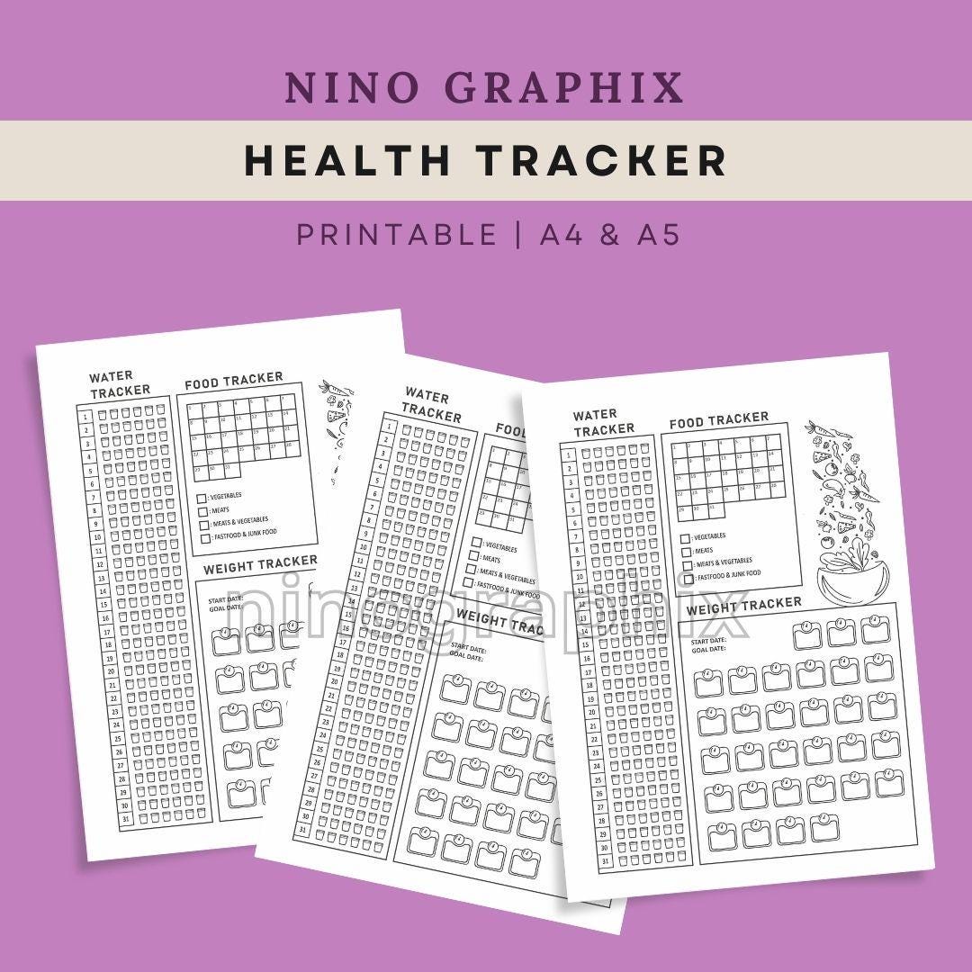 Printable Health Tracker | Water, Food, Weight Tracker | Instant ...