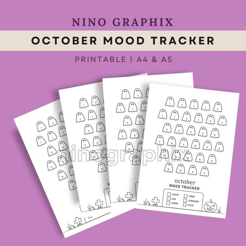 October Mood Tracker Printable: Minimalist Journal Insert (A4 A5 PDF ...