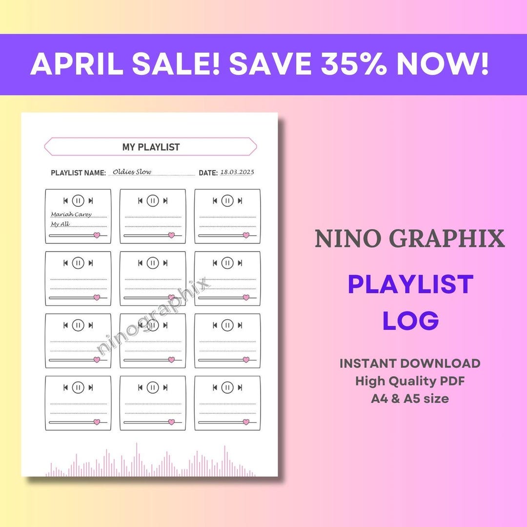 Playlist Tracker | Printable Music Log | My Playlist Journal | A4 & A5 ...