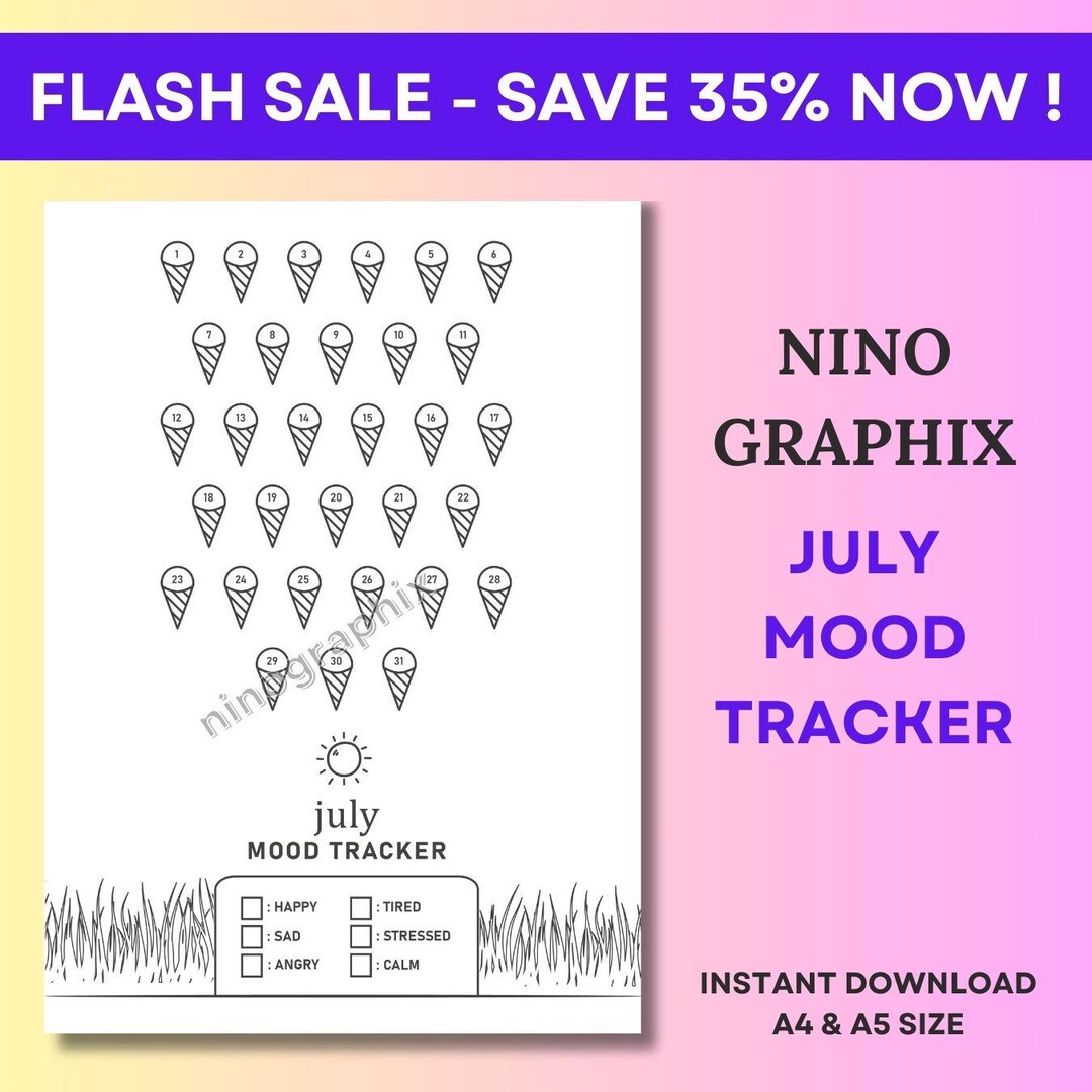 July Mood Tracker Printable: Minimalist Journal Insert (A4 A5 PDF) - Etsy