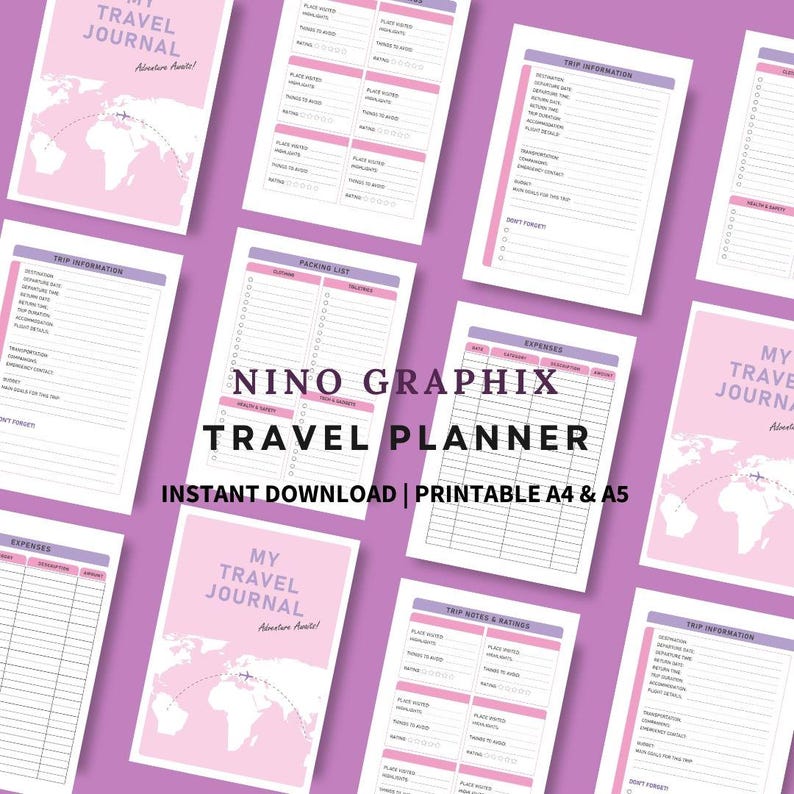 Travel Journal Printable: Vacation Planner, Itinerary, Packing List ...