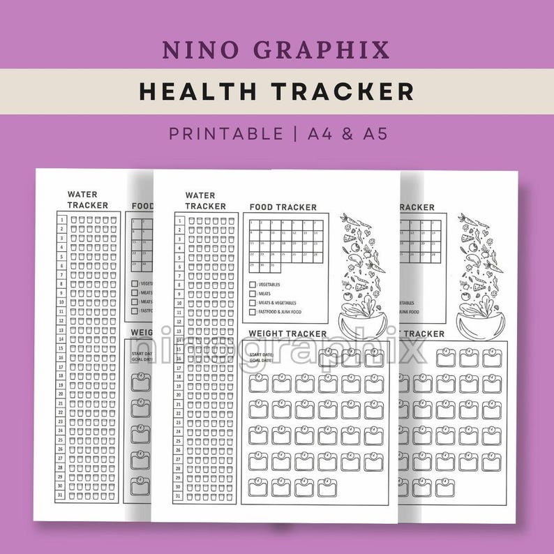 Printable Health Tracker | Water, Food, Weight Tracker | Instant ...