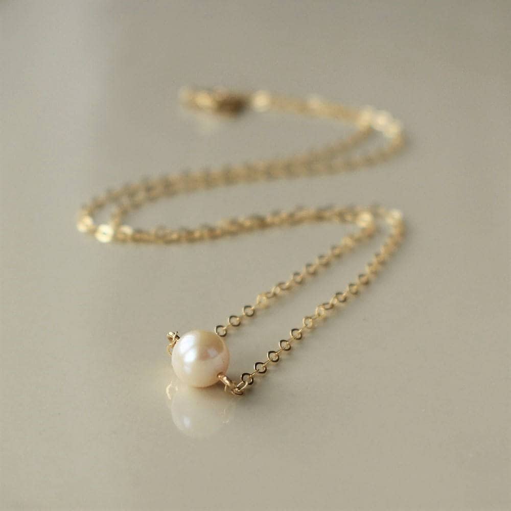 Solitaire Pearl Necklace, Simple Pearl Necklace, Real Fresh Water Pearl ...