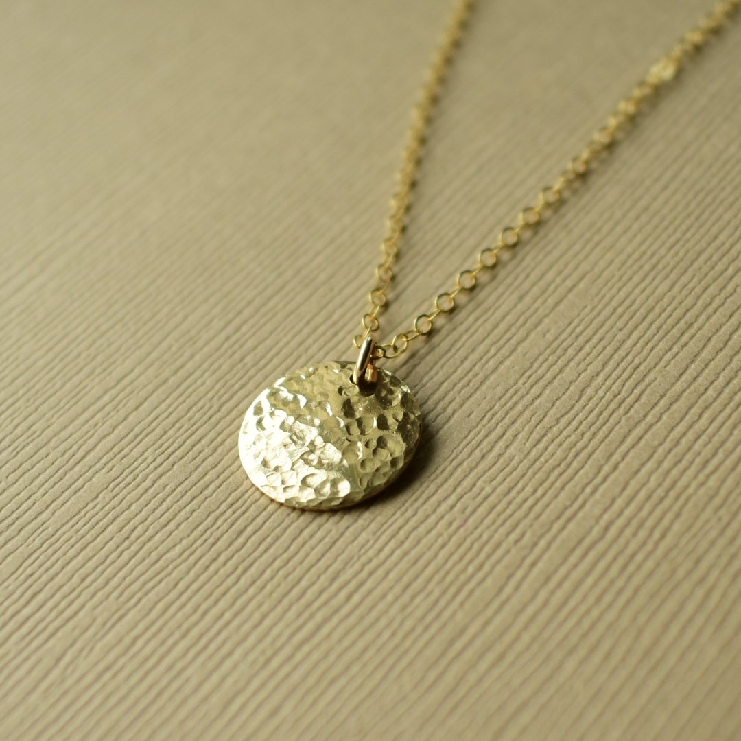 Gold Hammered Disc Necklace Hammered Gold Disc Necklace - Etsy