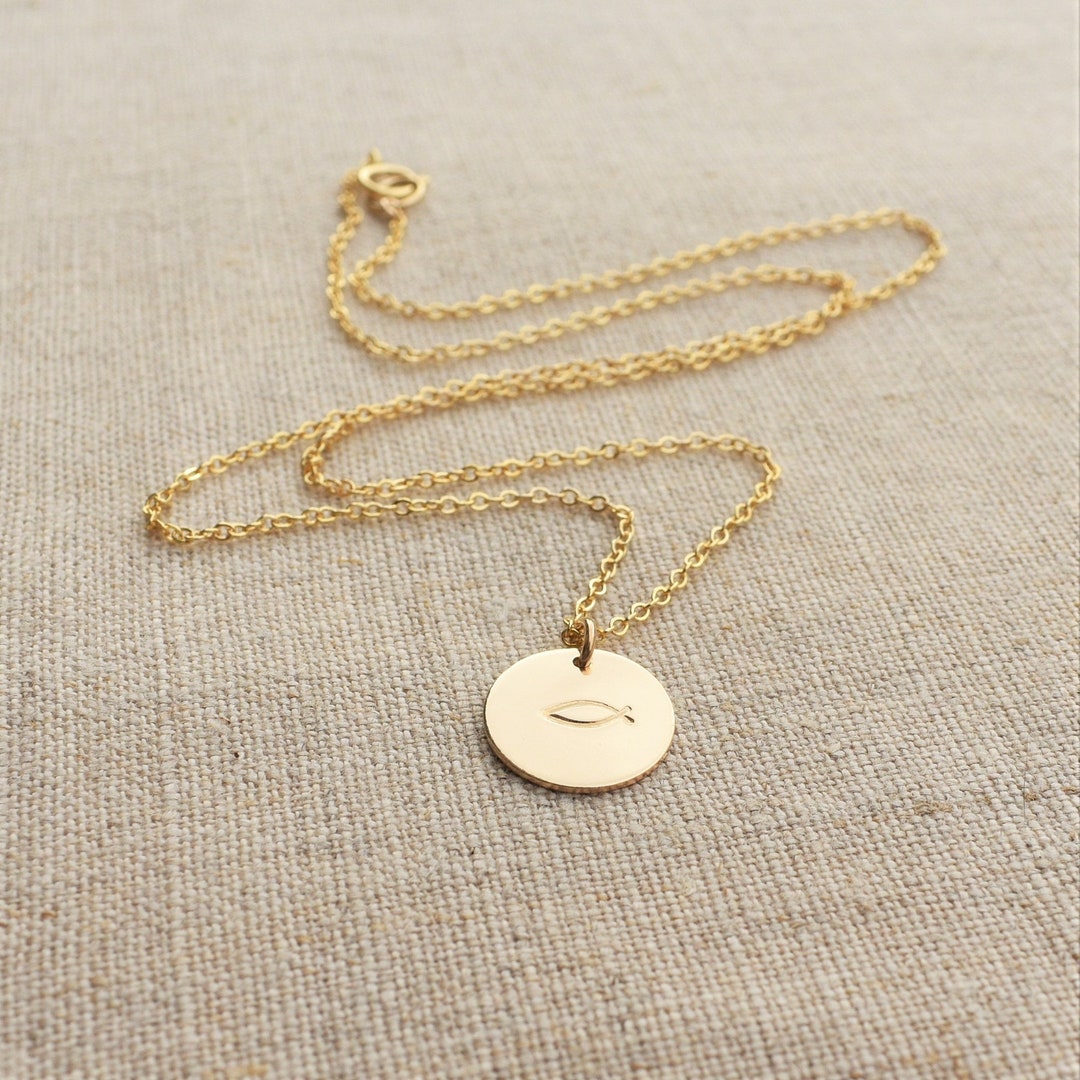 Fish Symbol Necklace, 14k Gold Filled Disc - Etsy