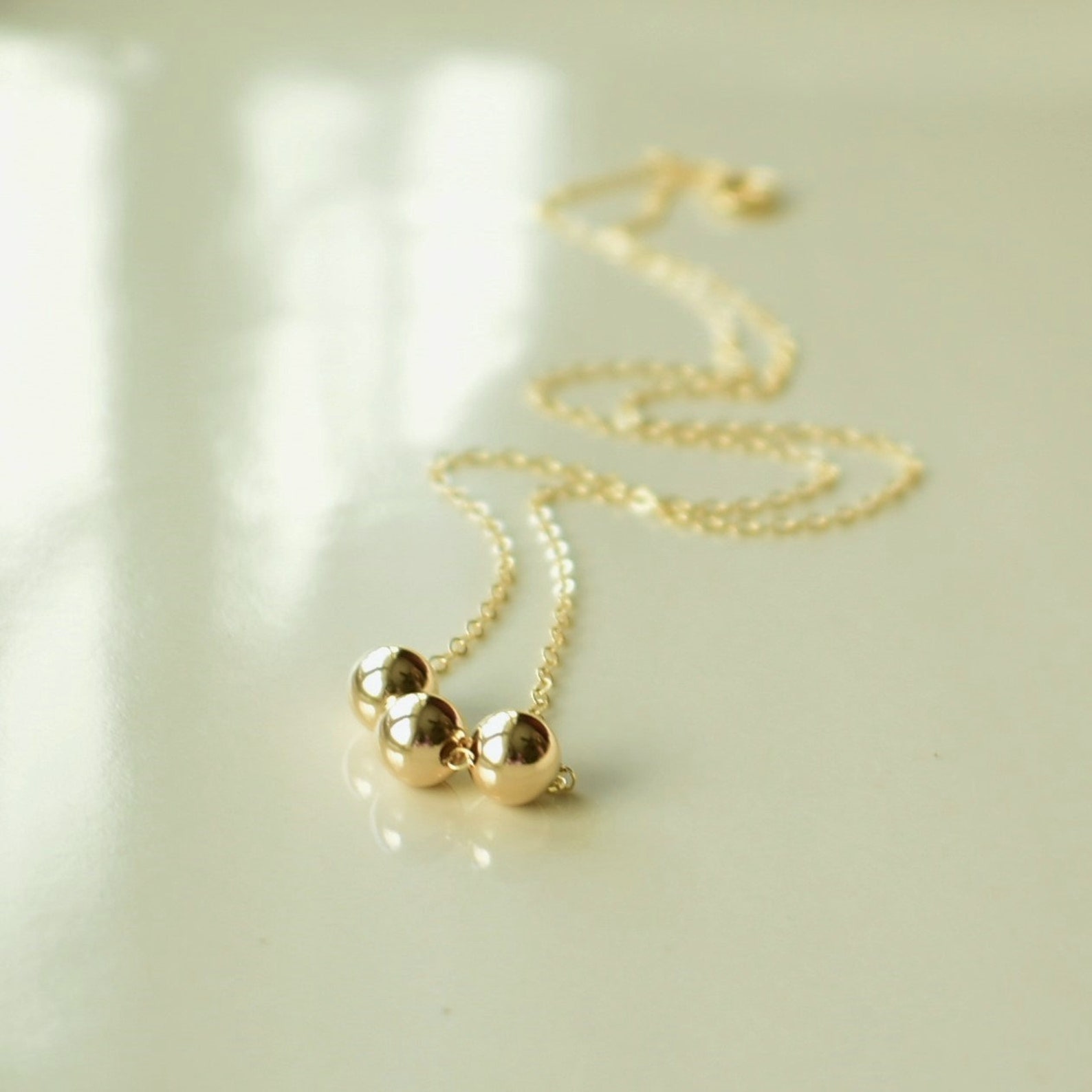 Gold Bead Necklace 3 Bead Necklace 14k Gold Filled Round - Etsy