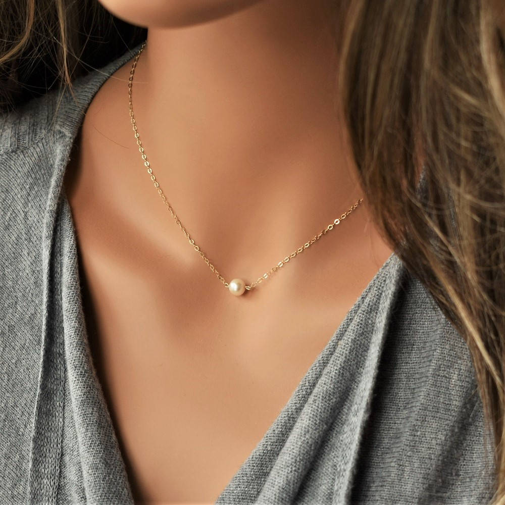 Solitaire Pearl Necklace, Simple Pearl Necklace, Real Fresh Water Pearl ...