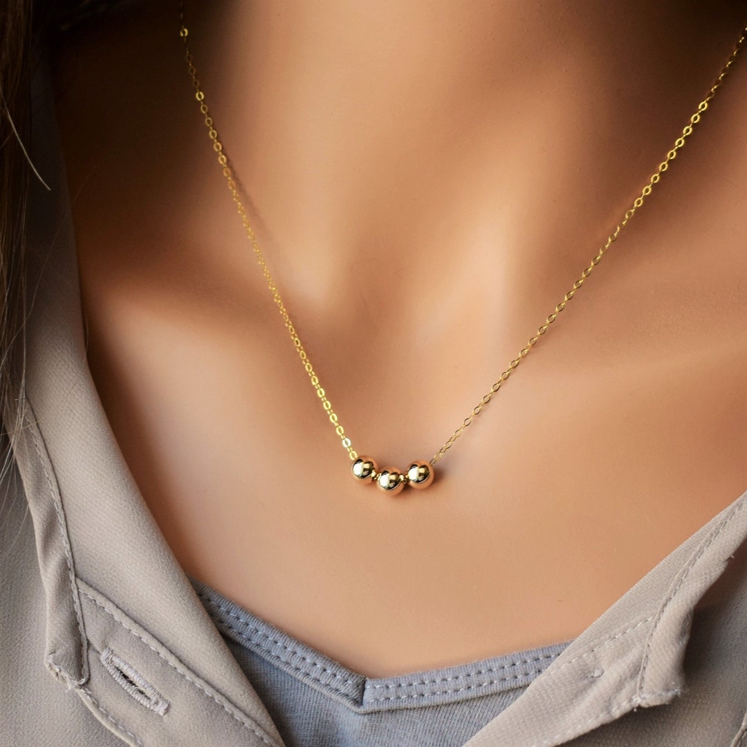 3 Round Gold Beads Necklace, 14k Gold Filled - Etsy