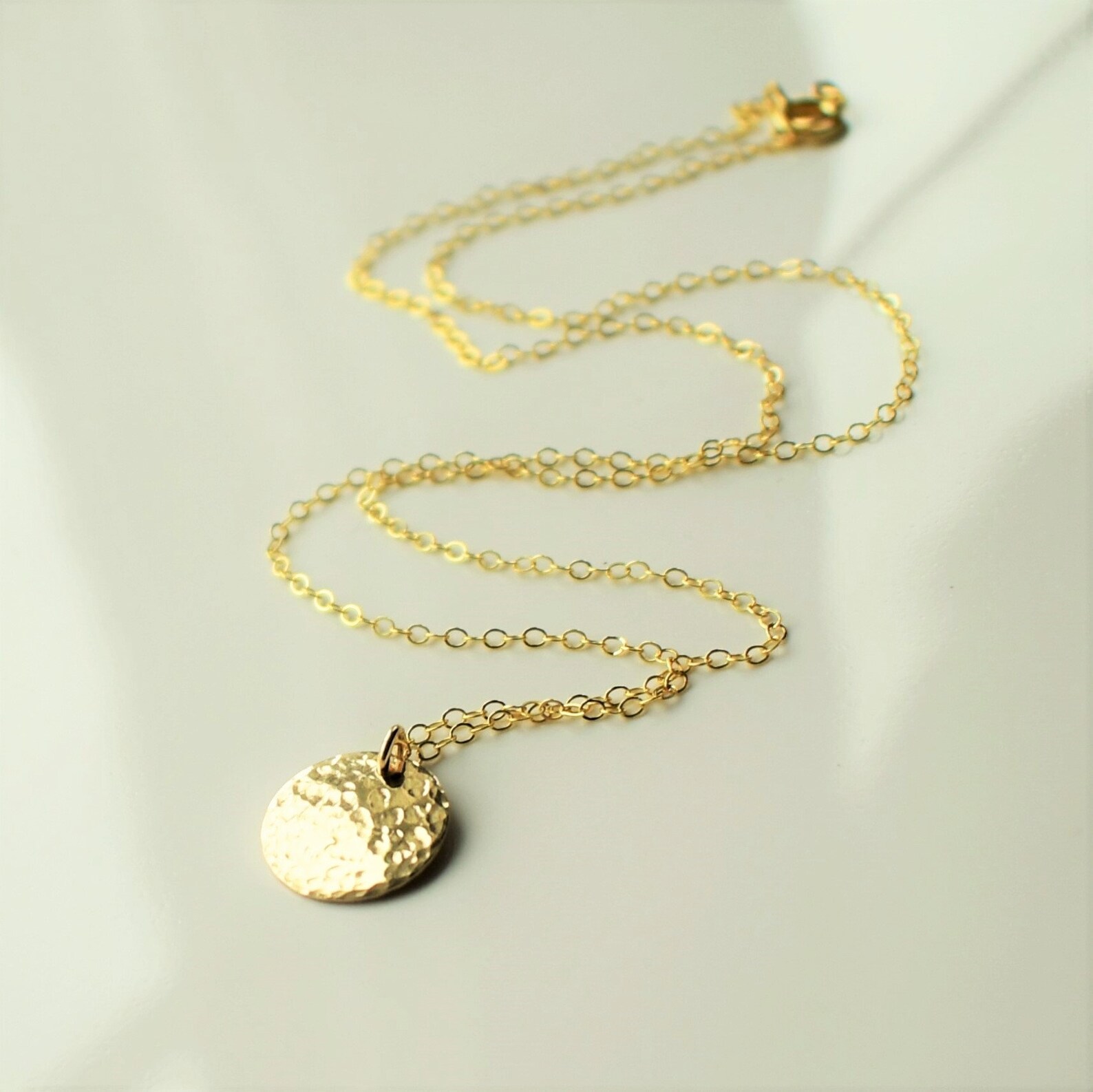 Gold Hammered Disc Necklace Hammered Gold Disc Necklace | Etsy