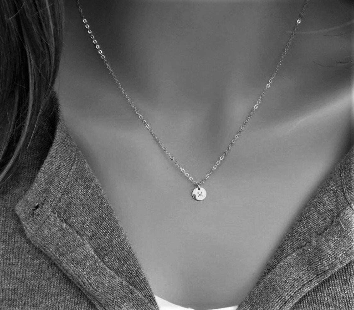 Tiny Silver Disc Necklace Sterling Silver Initial Disc - Etsy