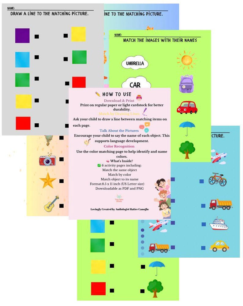 Matching Game Printable – Find the Same, Match by Color Name – 6 Pages ...