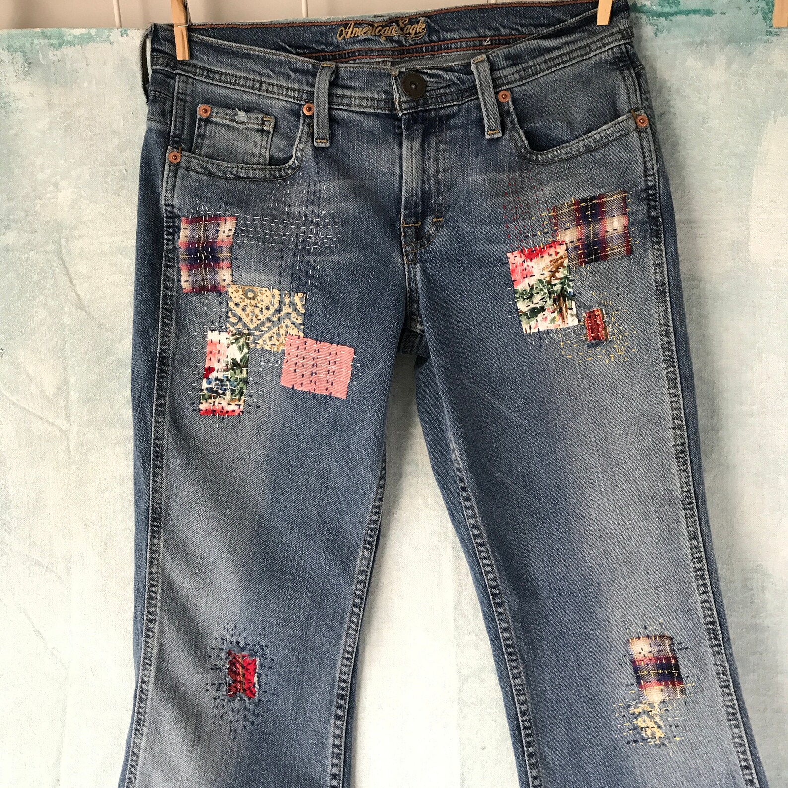 Boro Style Patched Denim Jeans AE Size 6 Reg Hippie Boho Chic - Etsy