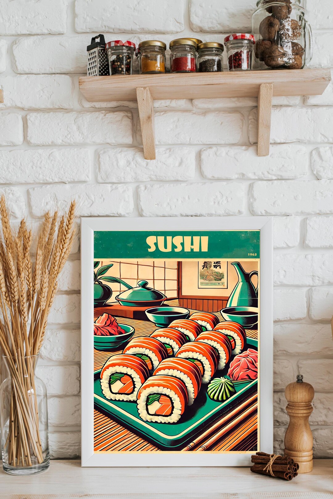 Vintage Sushi Print, Retro Style Poster, Kitchen Decor, Restaurant Wall ...