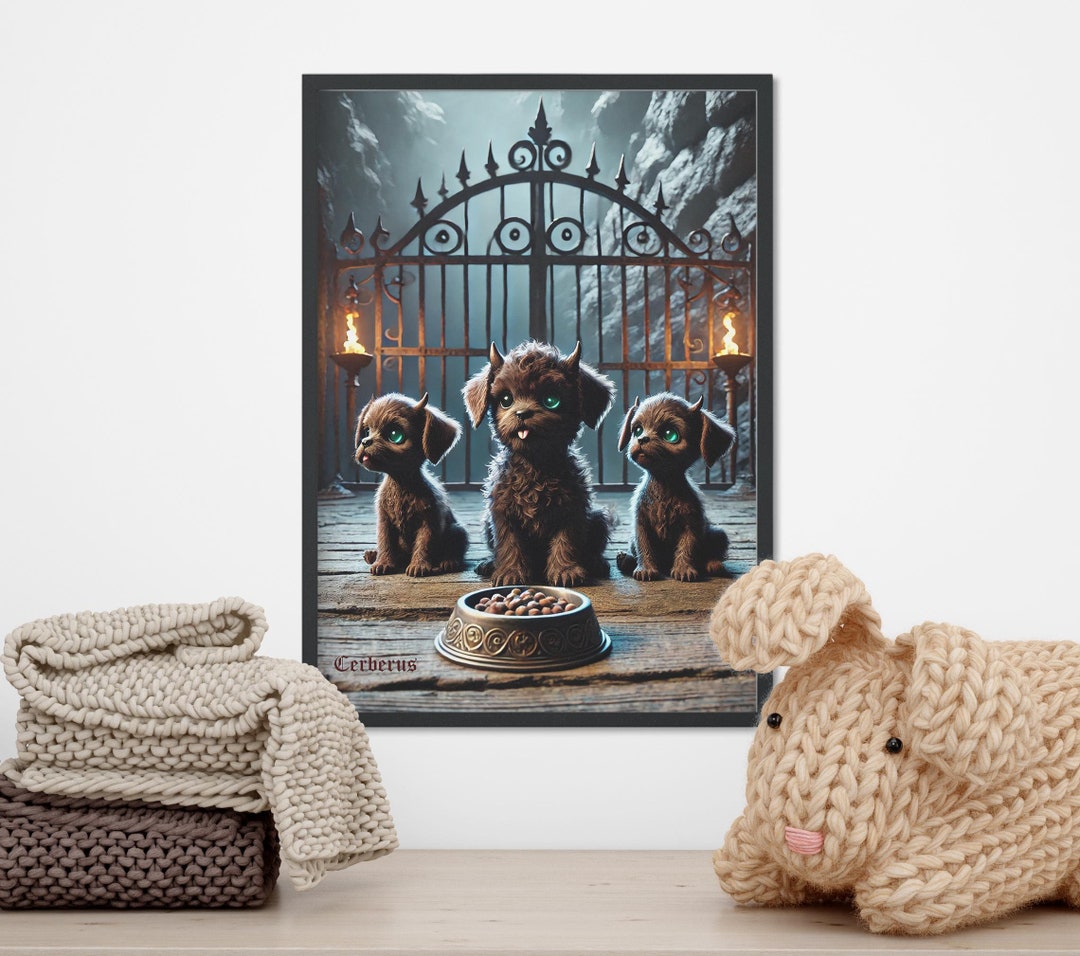 Baby Cerberus Art Print, Mythical Monster Kids Decor - Etsy