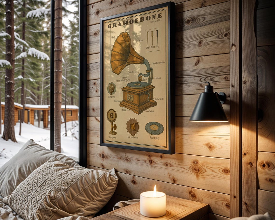 Gramophone Poster, Vintage Wall Art, Retro Music Art, Phonograph Chart ...