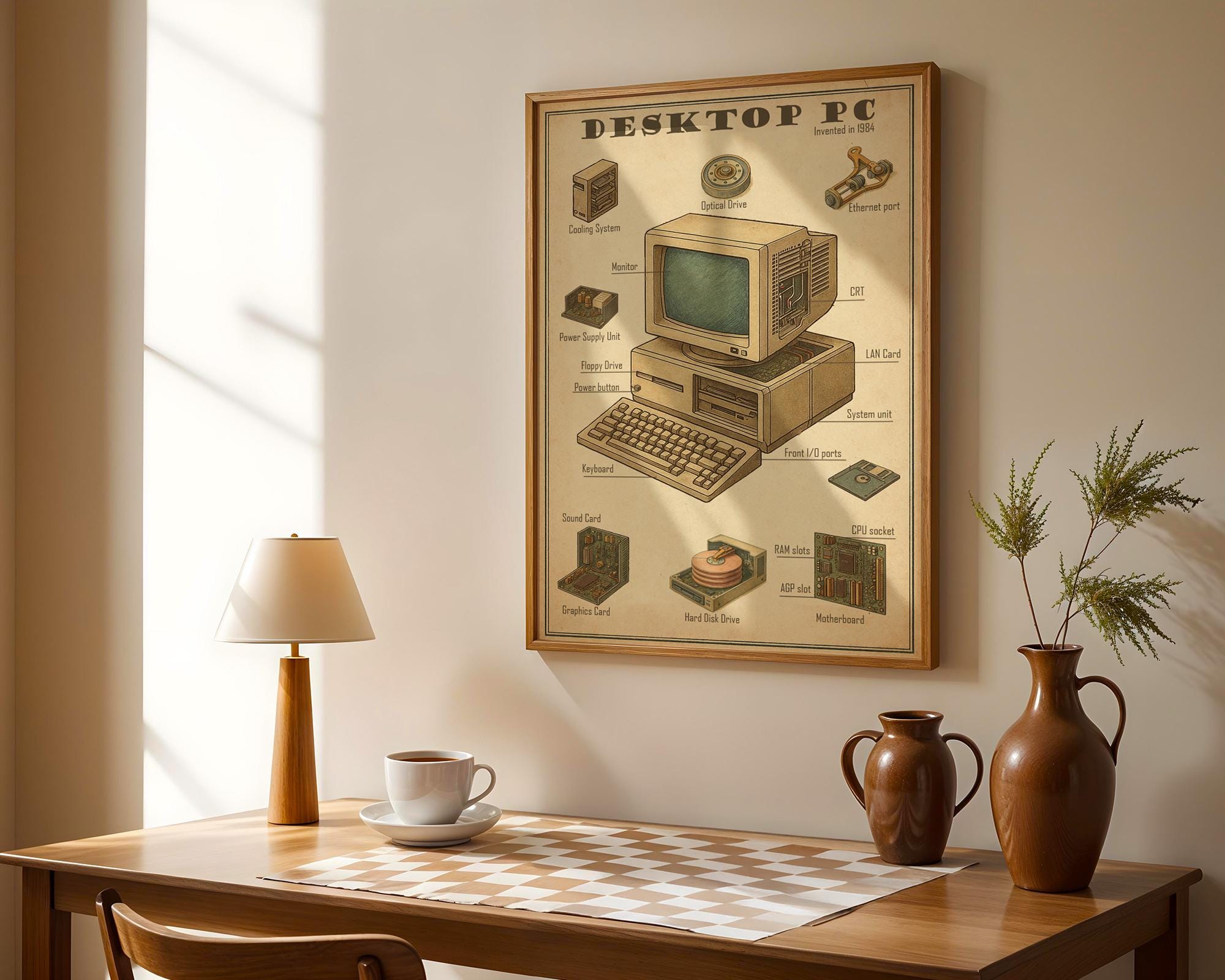 Retro Computer Print, Vintage PC Poster, Desktop PC Art, Computer Parts ...