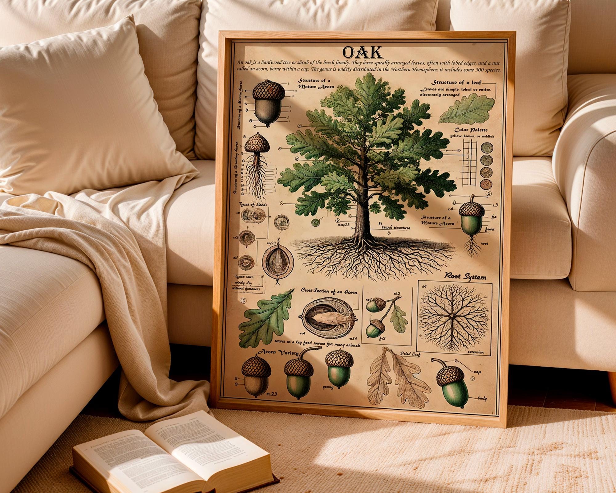 Oak Tree Anatomy Poster, Plant Illustration, Botanical Art Print ...