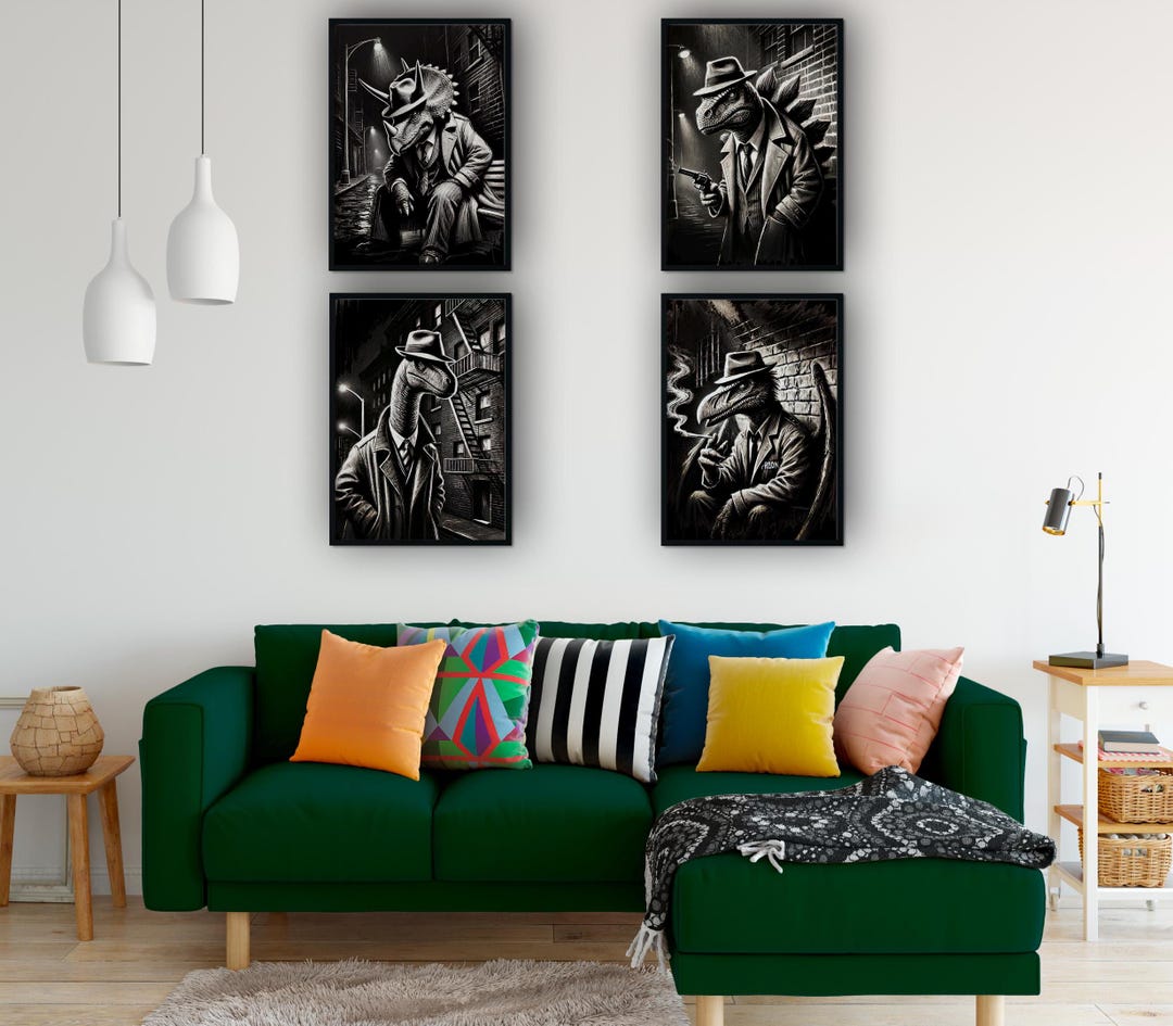 Dinosaur Mafia Art Print Set, Gothic Film Noir Decor - Etsy