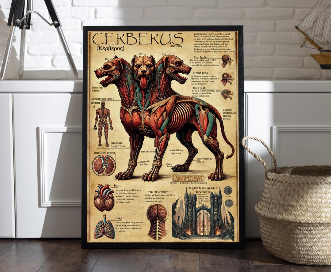 Cerberus Anatomy Print: Medieval Mythical Creature Art - Etsy