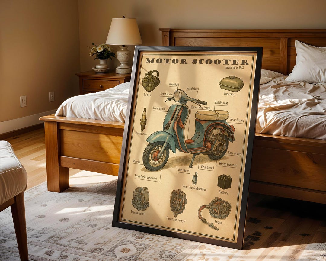 Vintage Scooter Art, Motorbike Blueprint, Scooter Parts Print ...