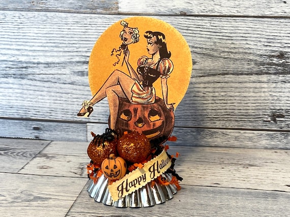 Vintage Halloween Pin up Girl Jack O Lantern Halloween Decor - Etsy