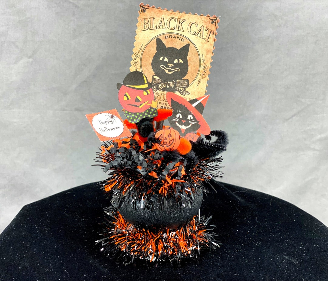 Vintage Halloween Decor Black Cat Jack O Lantern Handmade Retro ...