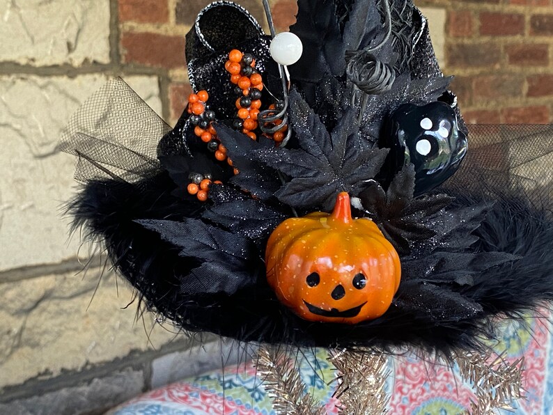 Jack O Lantern Witch Hat Tree Topper Halloween Tree Topper - Etsy