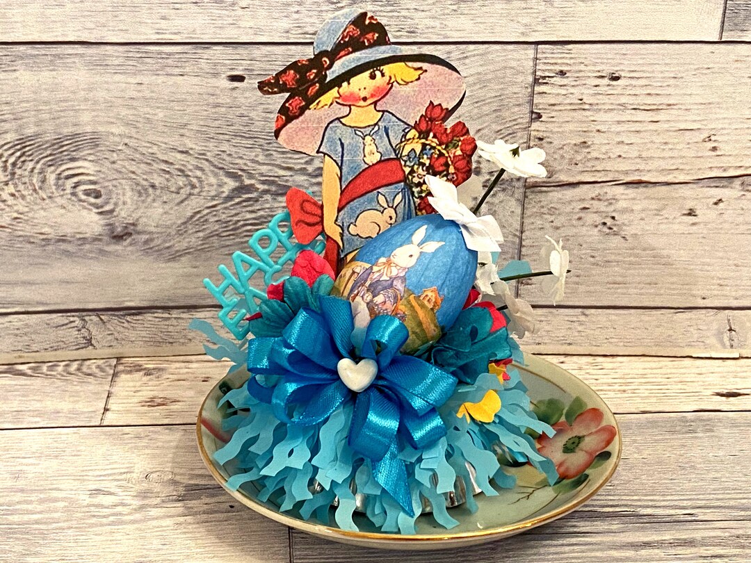 Retro Easter Girl MCM Easter Decor Blue and White Easter Egg Decoration ...