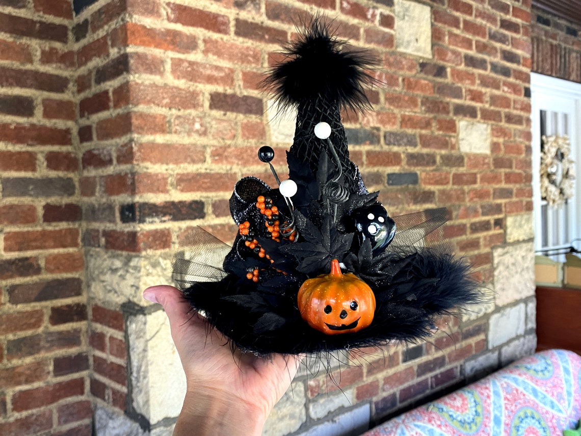 Jack O Lantern Witch Hat Tree Topper Halloween Tree Topper - Etsy
